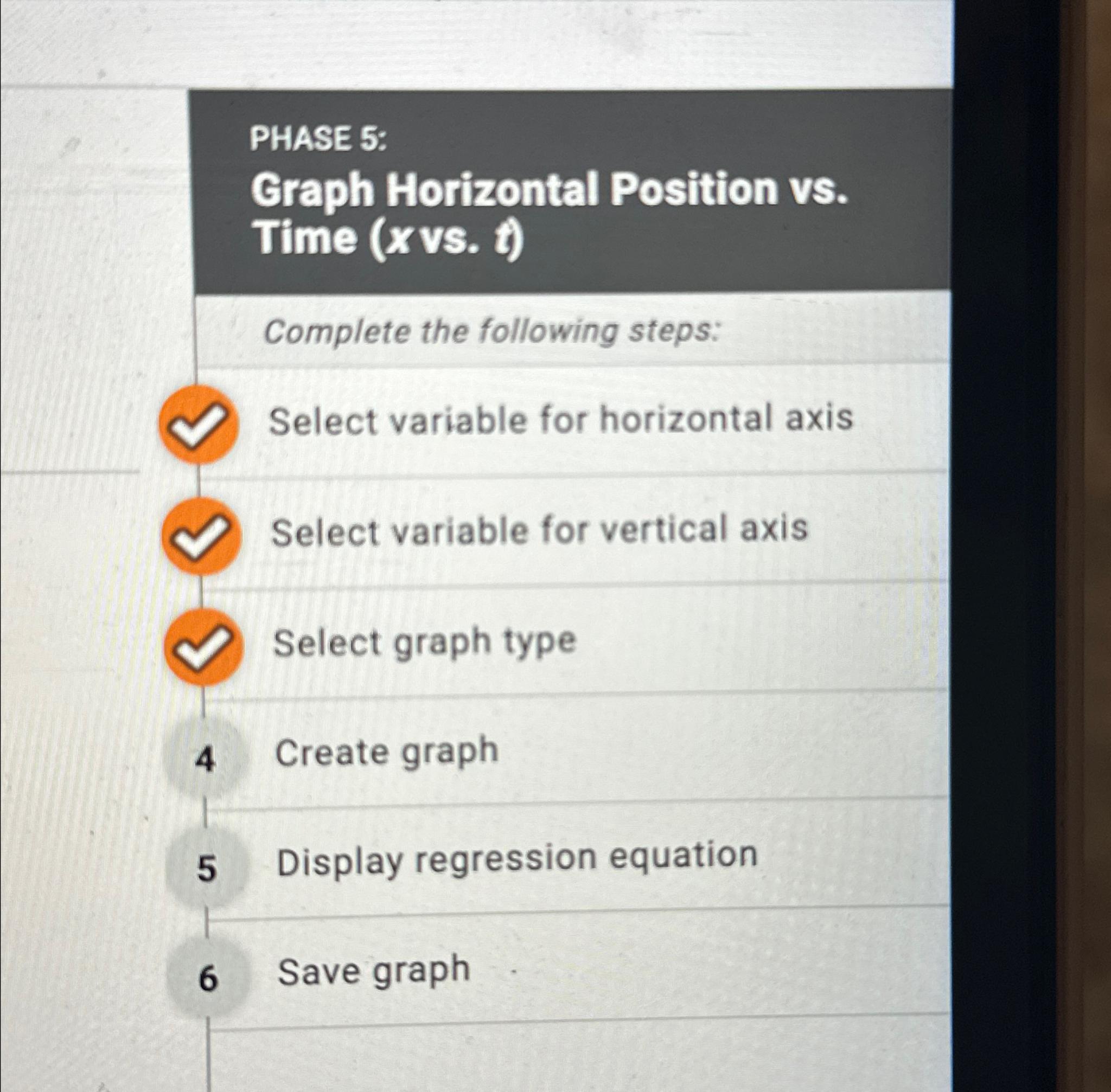 PHASE 5:Graph Horizontal Position vs. ﻿Time ( x | Chegg.com