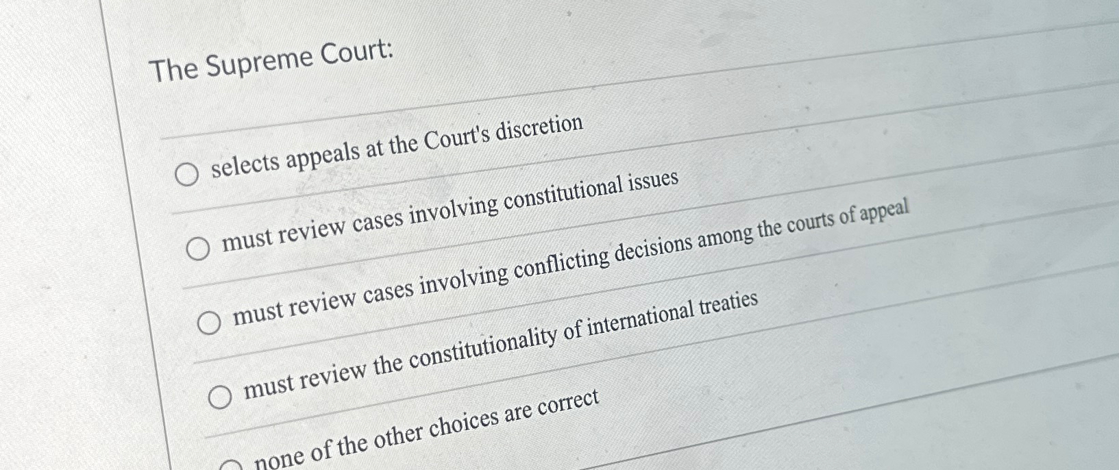 Solved The Supreme Court:selects appeals at the Court's | Chegg.com