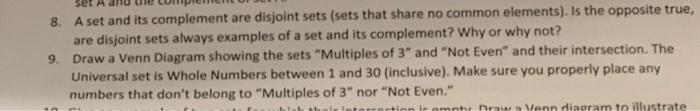 Solved 8. A set and its complement are disjoint sets (sets | Chegg.com