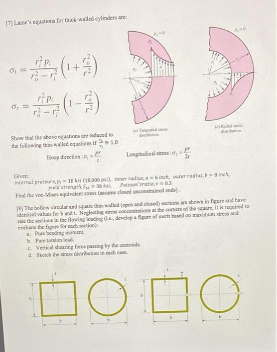 [7] Lame's equations for thick-walled cylinders are: | Chegg.com