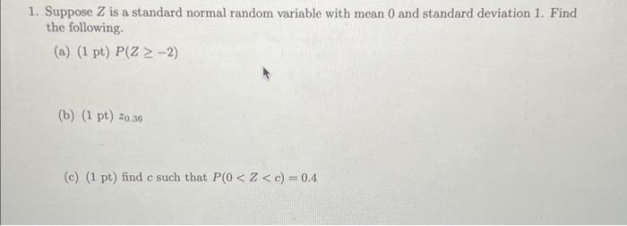Solved 1. Suppose Z is a standard normal random variable | Chegg.com