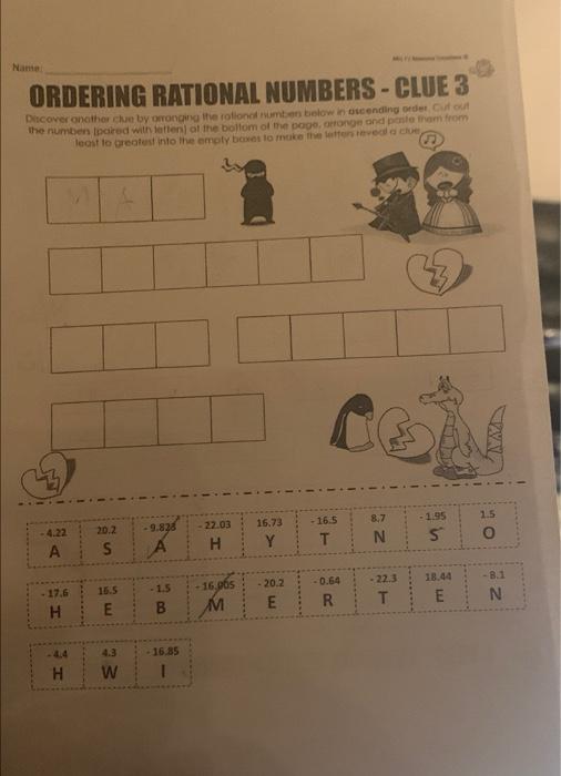 Solved Name ORDERING RATIONAL NUMBERS - CLUE 3 Discover | Chegg.com