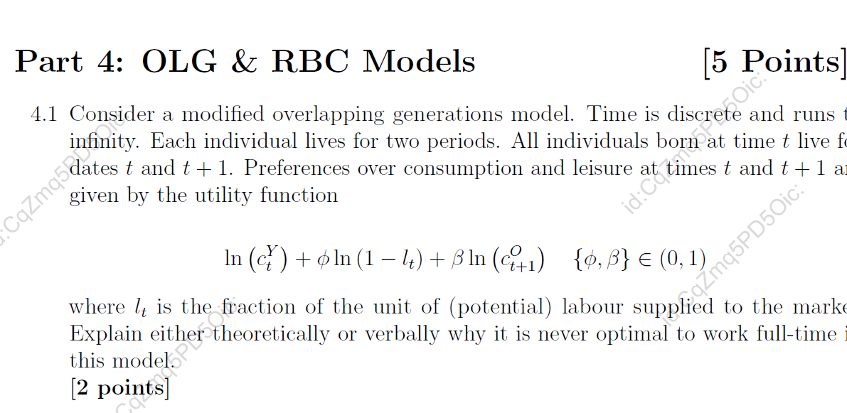 and runs Part 4: OLG & RBC Models 4.1 [ Each | Chegg.com