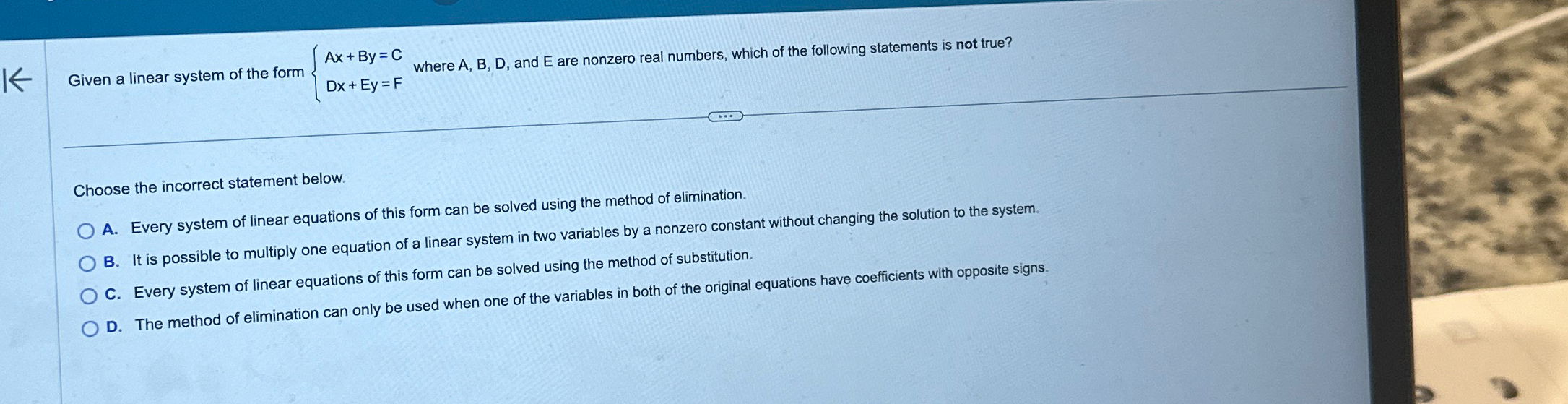 Solved Given a linear system of the form Ax+By=CDx+Ey=F | Chegg.com