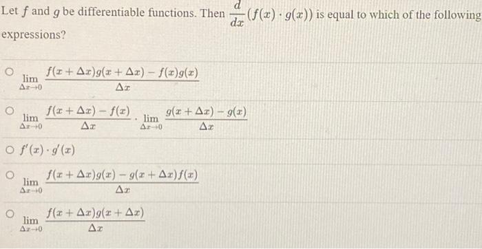 Let f and g be differentiable functions. Then | Chegg.com