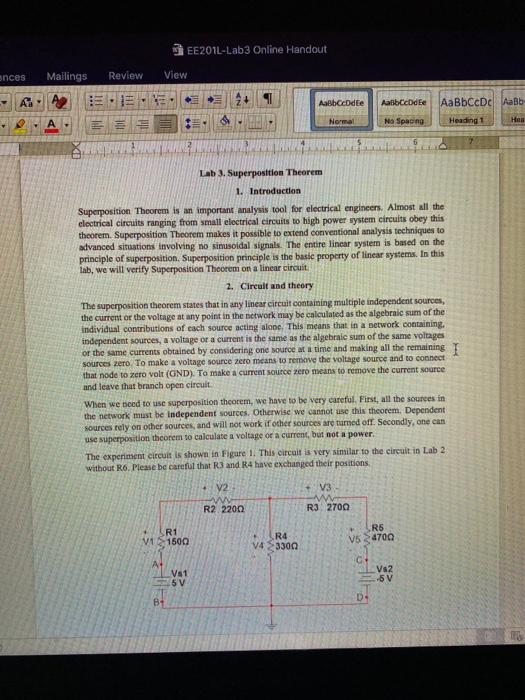 Solved EE201L-Lab3 Online Handout ences Mailings Review View | Chegg.com