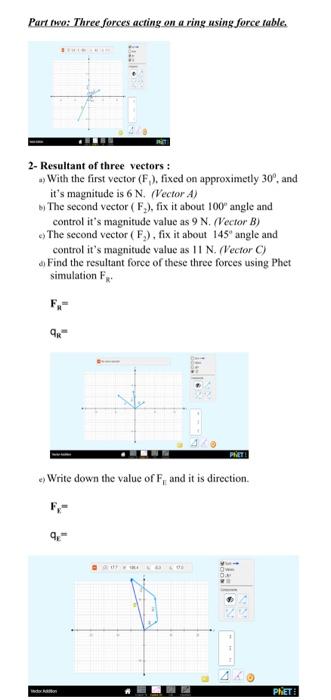 Solved Part two: Three forces acting on a ring using force | Chegg.com