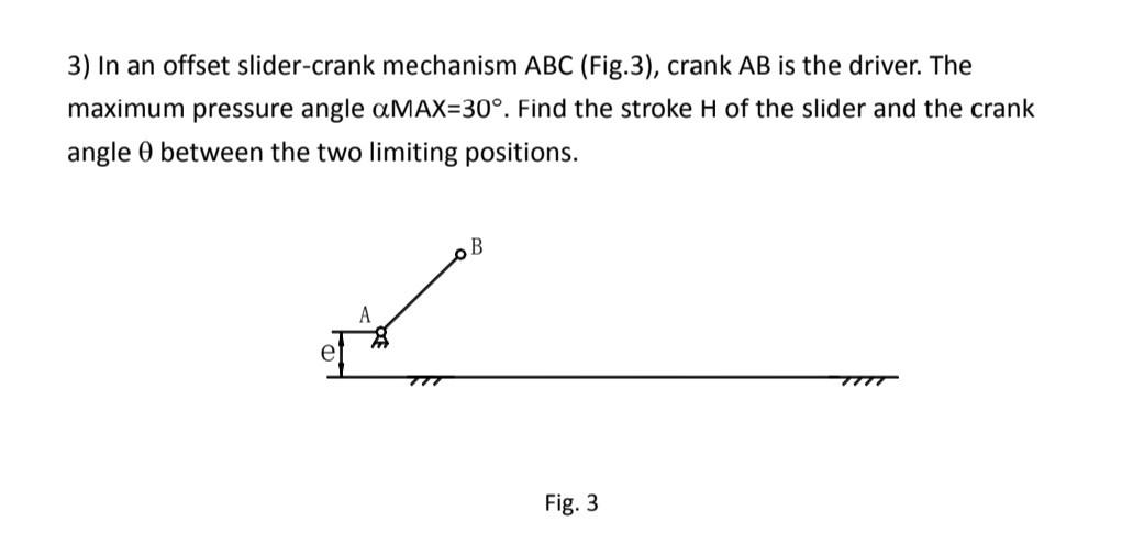 Solved 3) In an offset slider-crank mechanism ABC (Fig.3), | Chegg.com