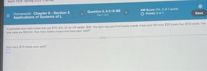 Solved Math 1324. Spring Question 5, 6.3.15-BE Homework: | Chegg.com