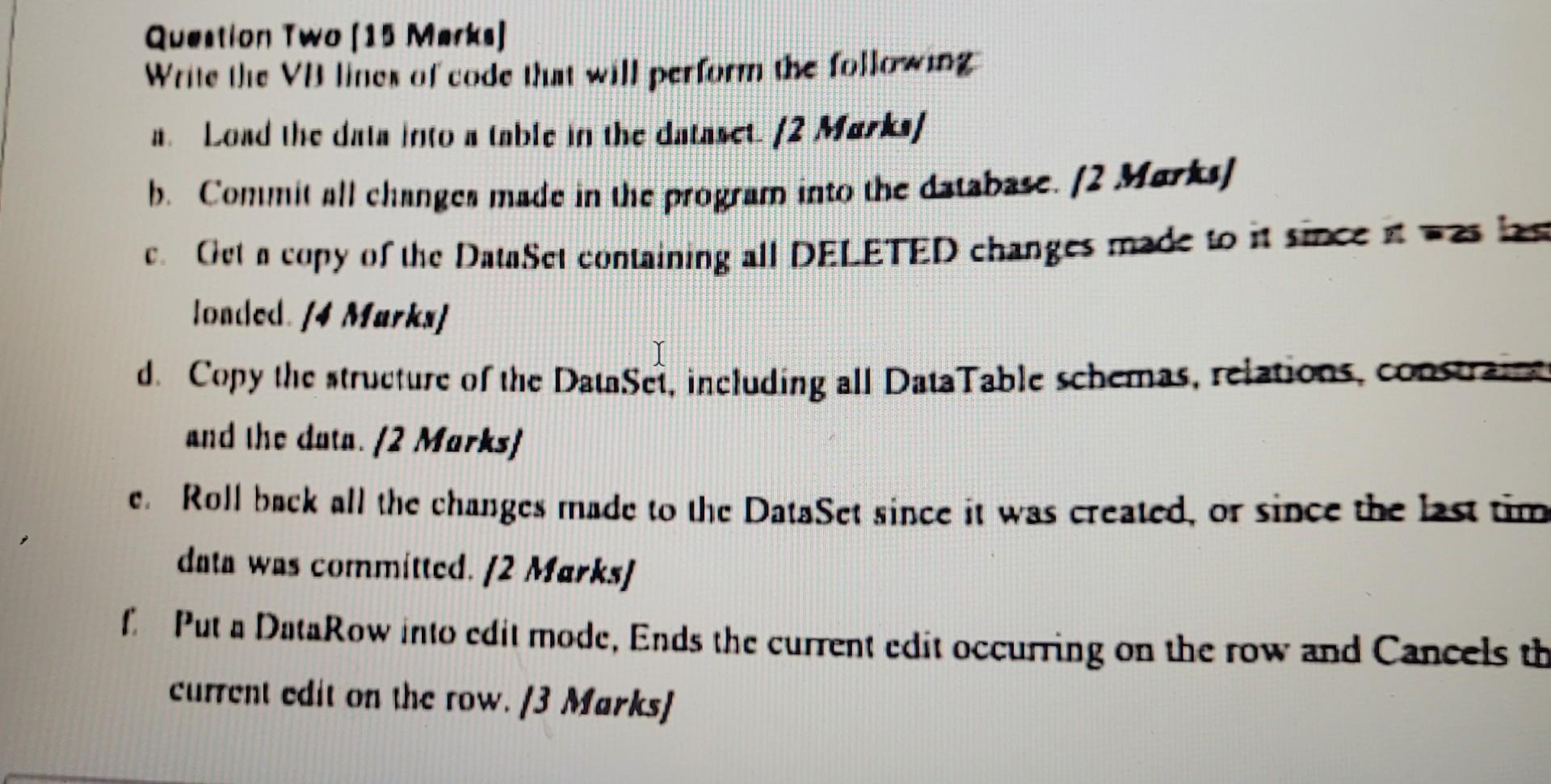 Solved Quention Two [15 Marka] Write lie VII linen of code | Chegg.com