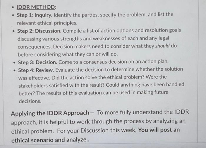 - IDDR METHOD: - Step 1: Inquiry. Identify the | Chegg.com