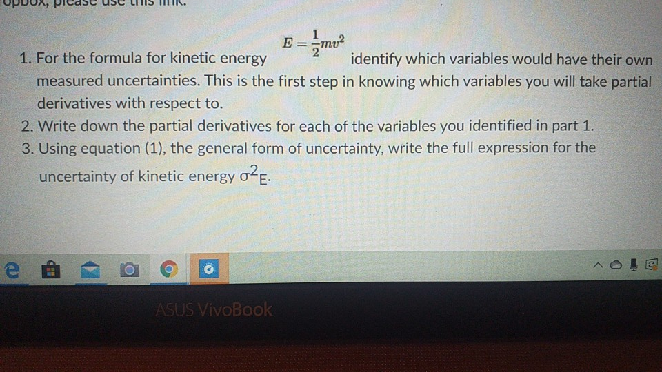Solved E= 1. For the formula for kinetic energy identify | Chegg.com