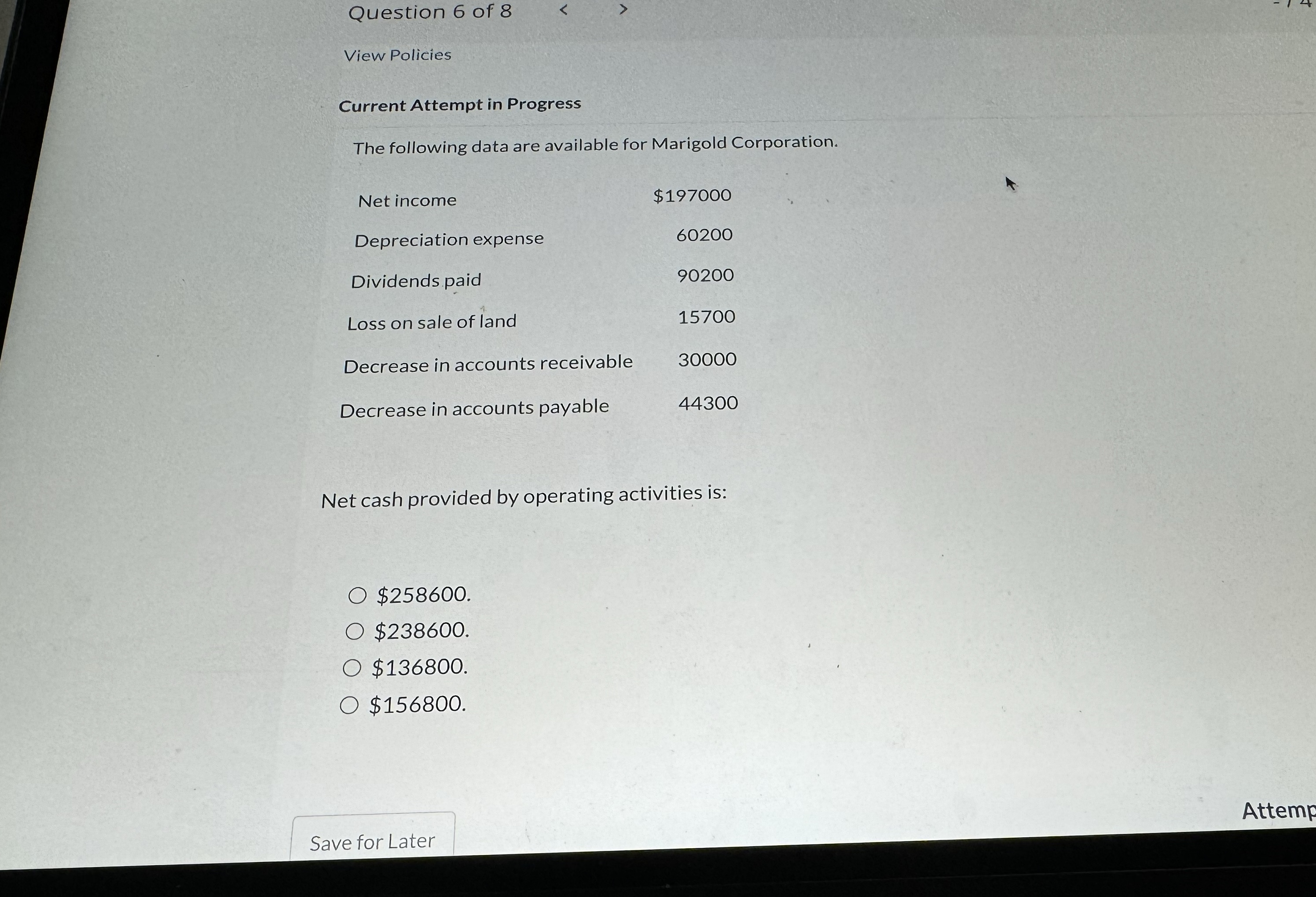 Solved Question 6 ﻿of 8View PoliciesCurrent Attempt in | Chegg.com