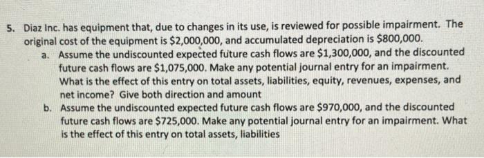 Solved 5. Diaz Inc. has equipment that, due to changes in | Chegg.com