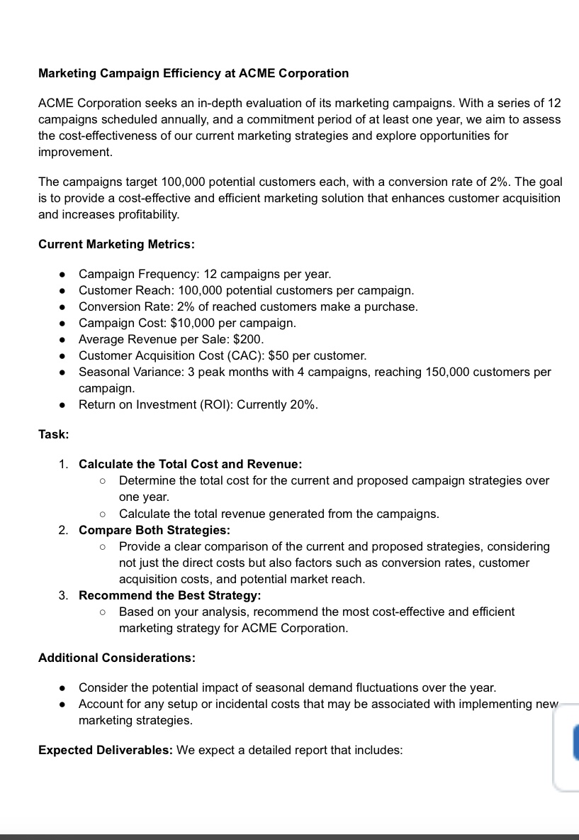 Solved Marketing Campaign Efficiency at ACME CorporationACME | Chegg.com