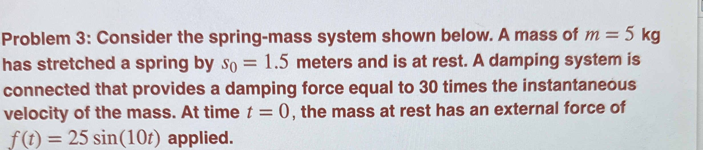 Solved Problem 3: Consider the spring-mass system shown | Chegg.com