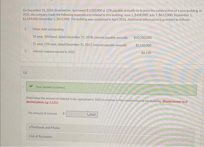 Solved On December 31,2024 , Riverbed inc, borrowed | Chegg.com