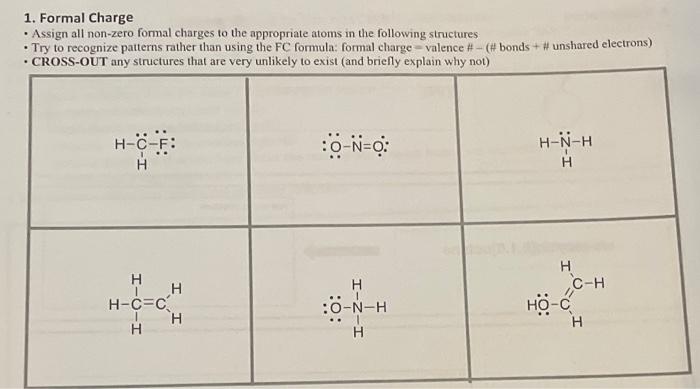 Solved 1. Formal Charge • Assign all non-zero formal charges | Chegg.com