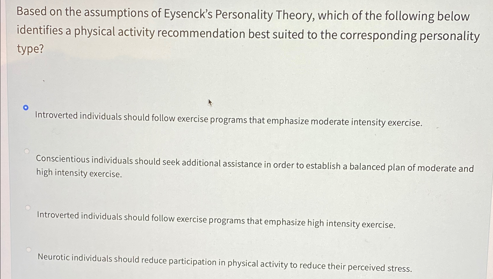 Solved Based on the assumptions of Eysenck's Personality | Chegg.com