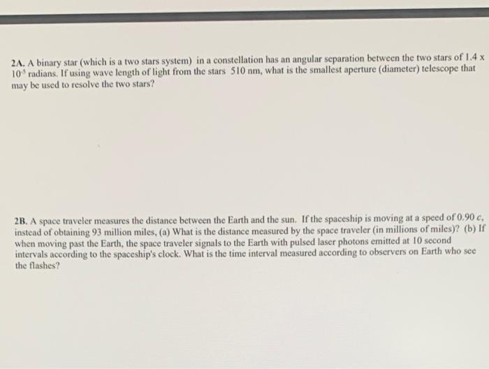 Solved 2A. A binary star (which is a two stars system) in a | Chegg.com