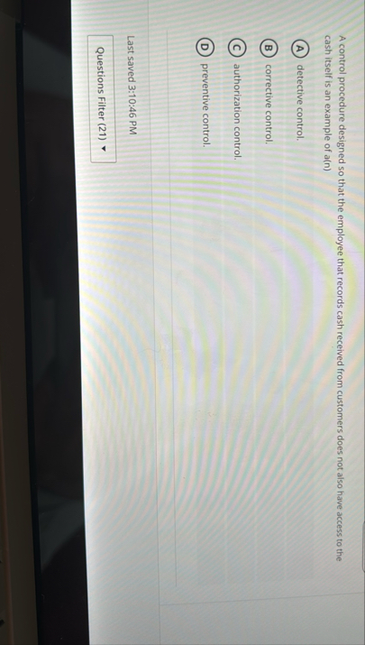 Solved A control procedure designed so that the employee | Chegg.com
