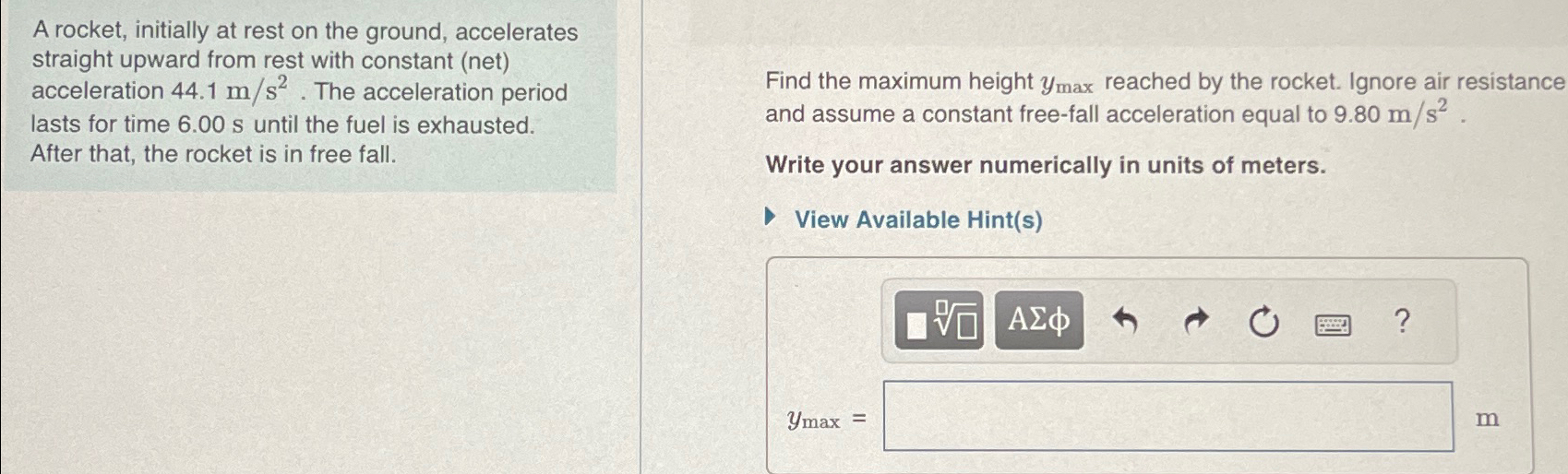 Solved A rocket, initially at rest on the ground, | Chegg.com