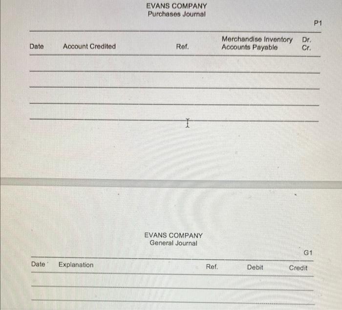 Solved Evans Company uses a single-column purchases journal, | Chegg.com