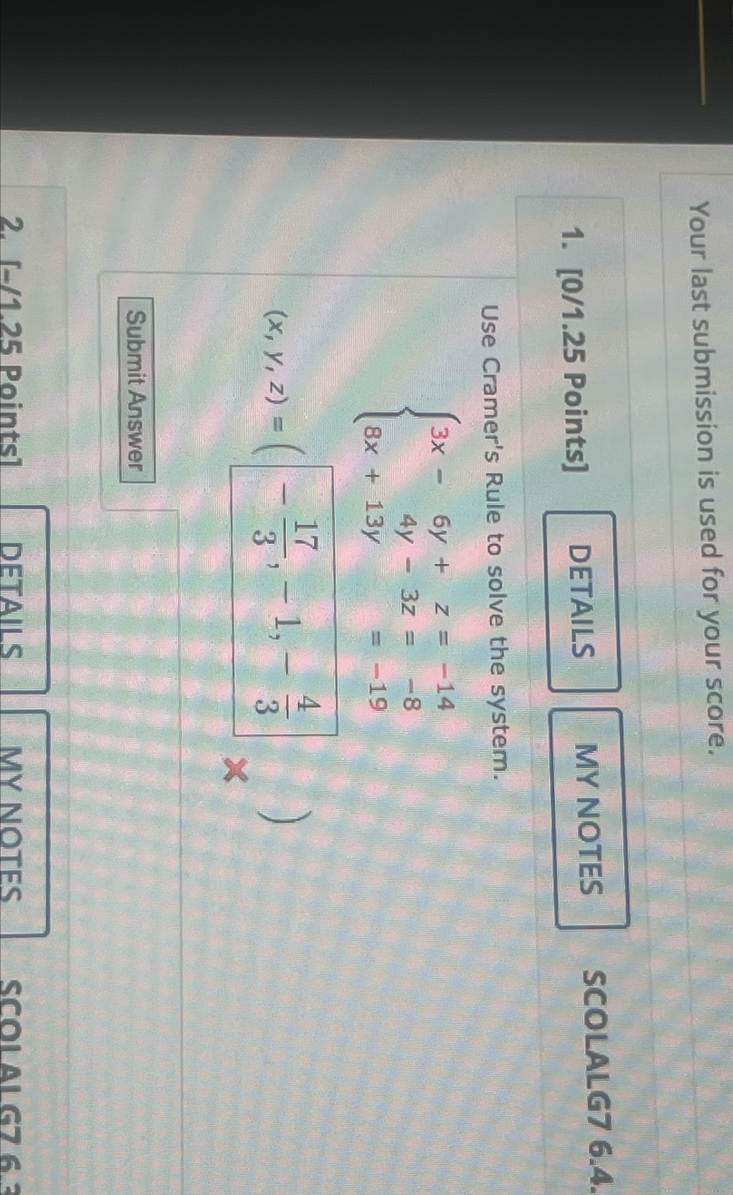 Solved Your last submission is used for your score.[0/1.25 | Chegg.com