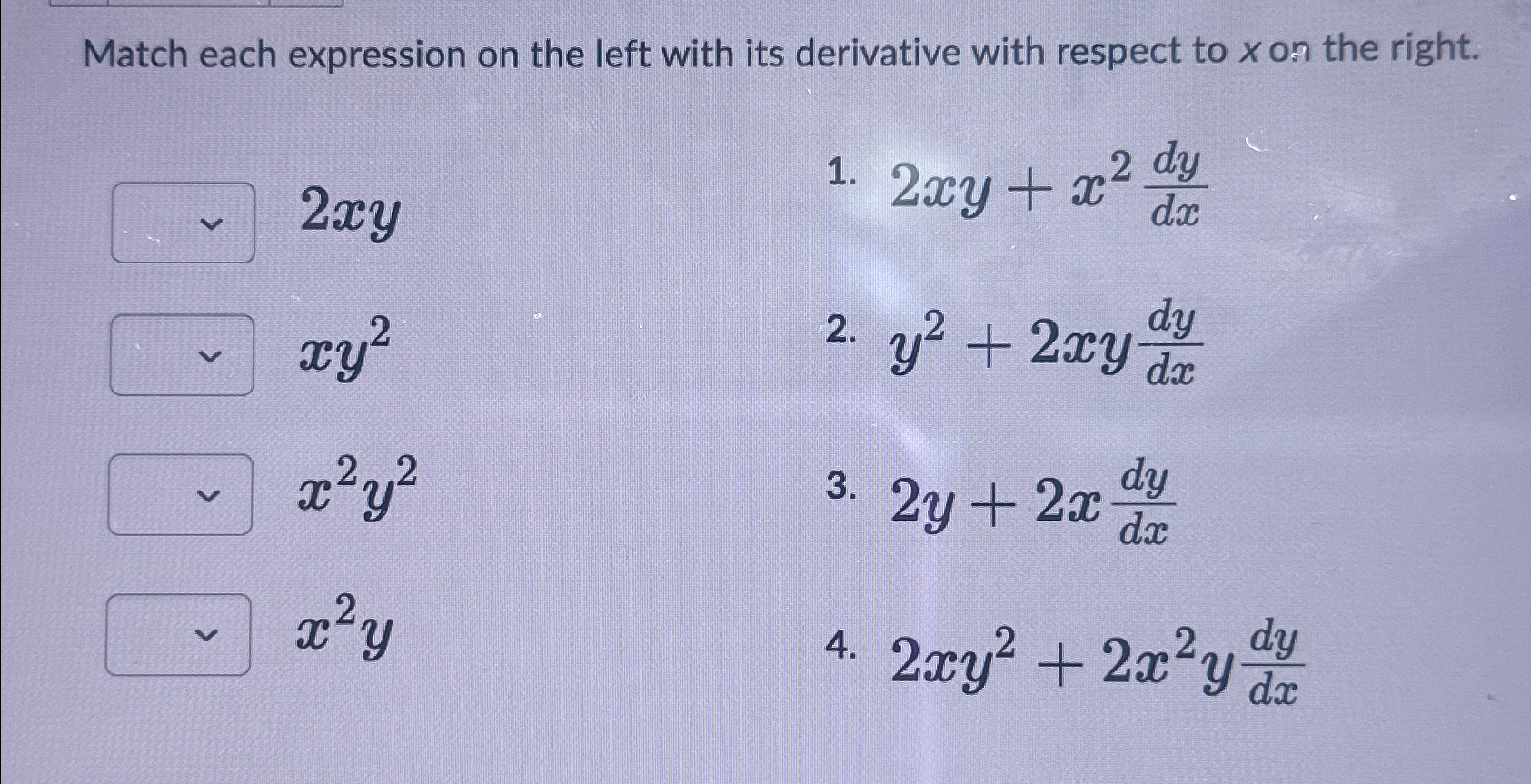 Solved Match each expression on the left with its derivative | Chegg.com