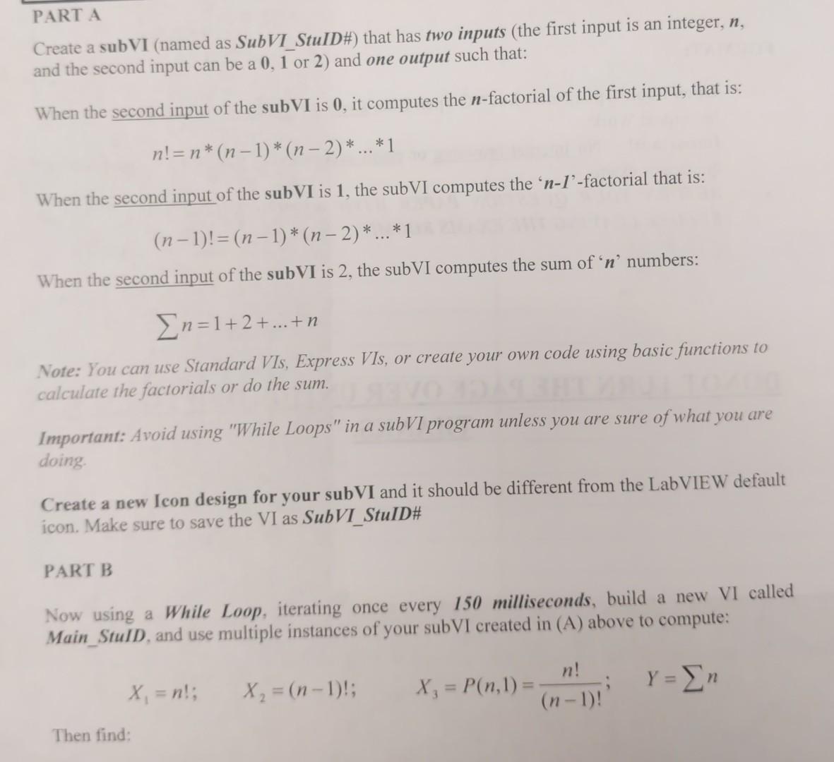 Solved PARTA Create a sub VI (named as SubVI_StulD#) that | Chegg.com