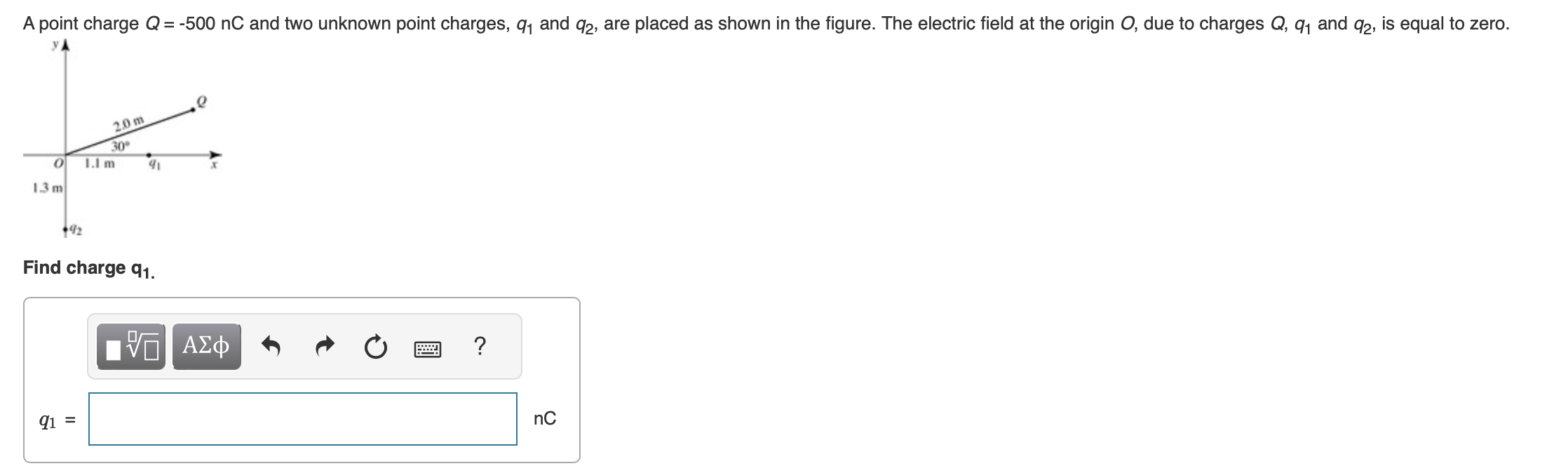 A noint charge O=-500nC. ﻿and two unknown point | Chegg.com