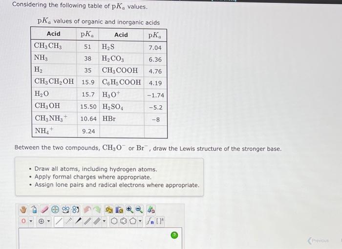 Solved Considering the following table of pKa values. pKa | Chegg.com