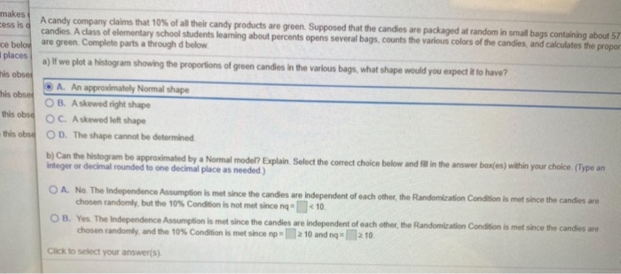 Solved makes A candy company aims that 10% of all their | Chegg.com