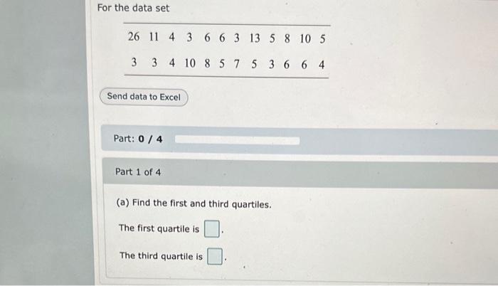 Solved For the data set Part: 0/4 Part 1 of 4 (a) Find the | Chegg.com