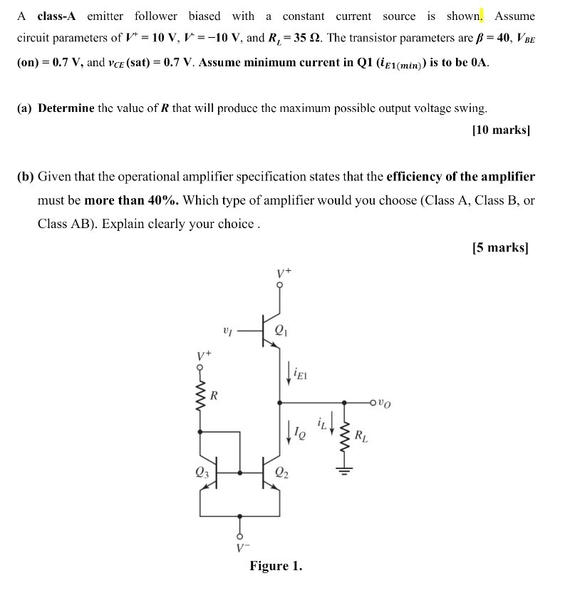 Solved A class-A emitter follower biased with a constant | Chegg.com