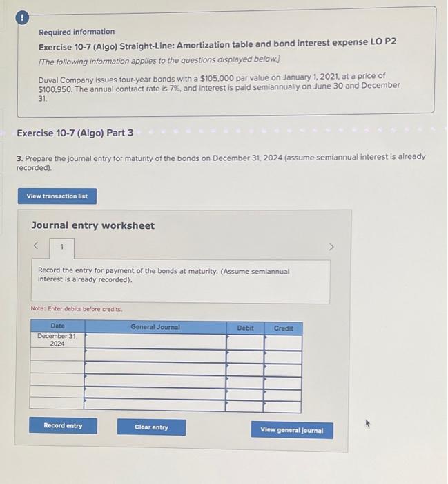 Solved Required information Exercise 10-7 (Algo) | Chegg.com