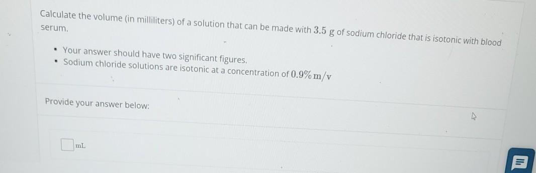 Solved Calculate the volume (in milliliters) of a solution | Chegg.com