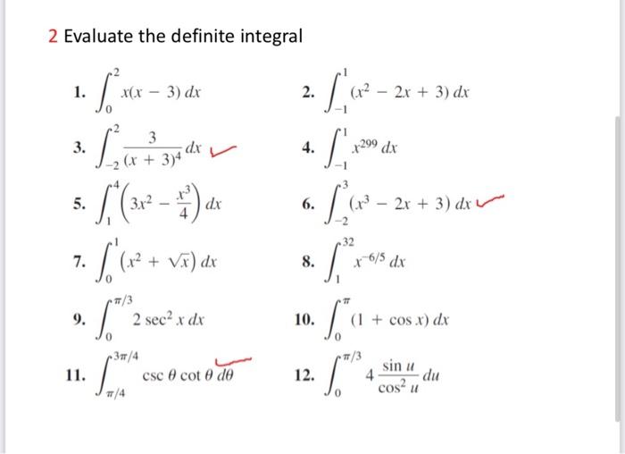 Solved 2 Evaluate The Definite Integral 1 ∫02x X−3 Dx 2