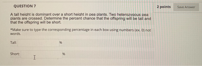 Solved A tall height is dominant over a short height in pea | Chegg.com