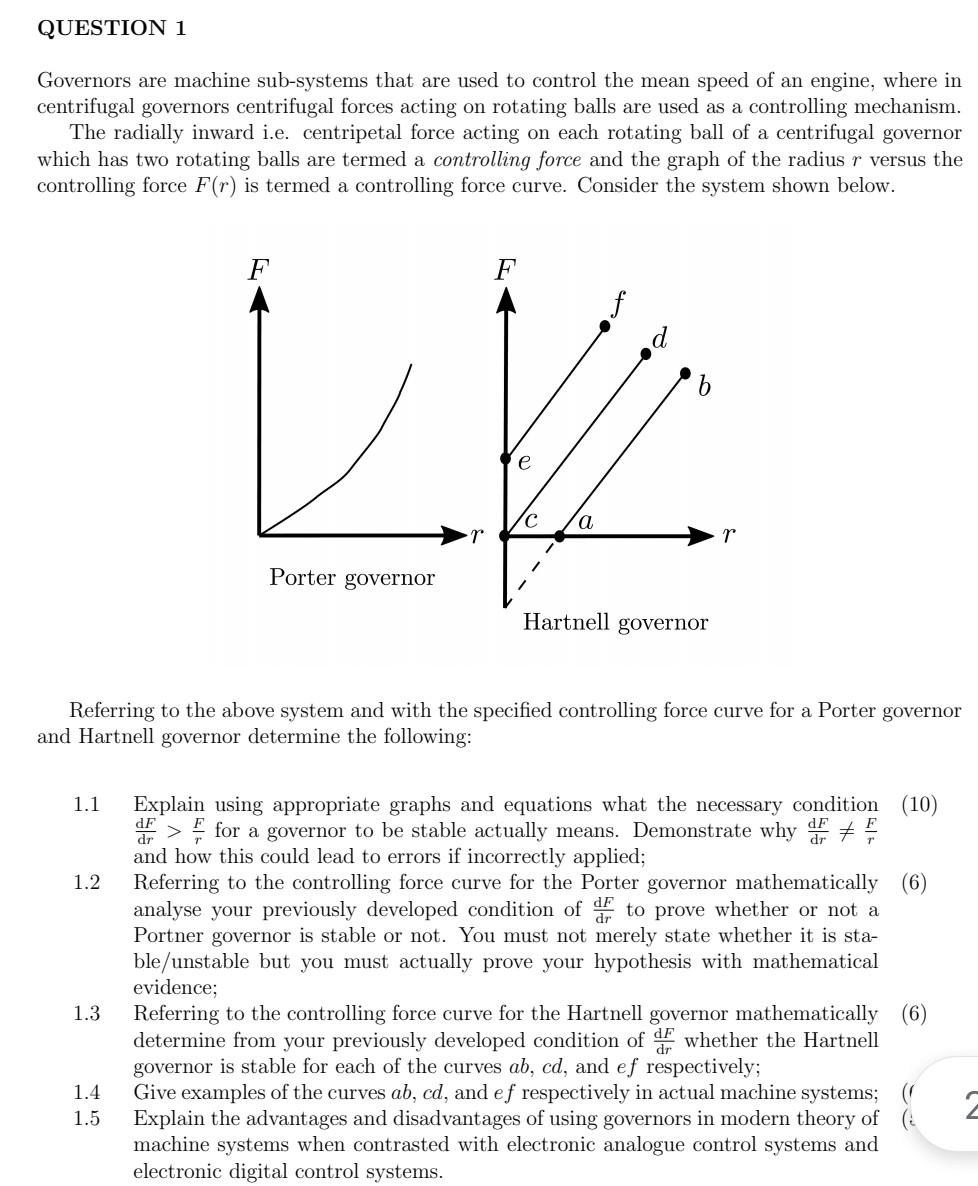 Solved Governors are machine sub-systems that are used to | Chegg.com