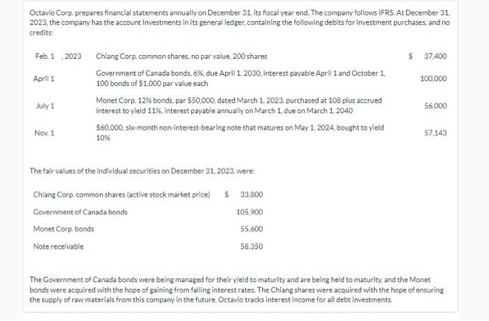 Solved inerent Octavio Corp. prepares financial | Chegg.com