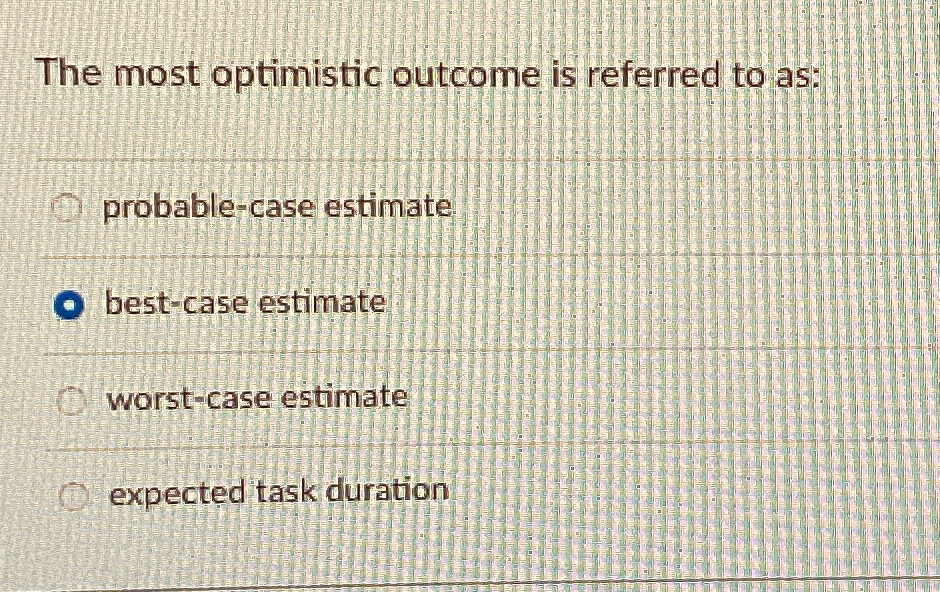 Solved The most optimistic outcome is referred to | Chegg.com