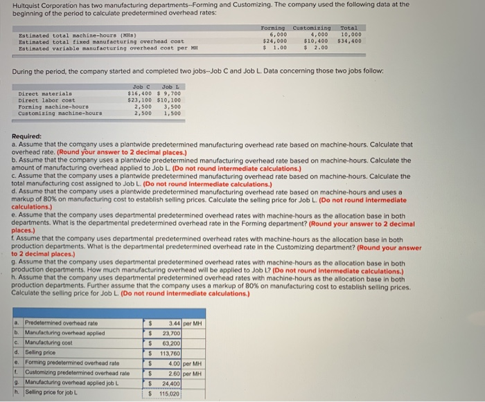 Solved Hultquist Corporation has two manufacturing | Chegg.com