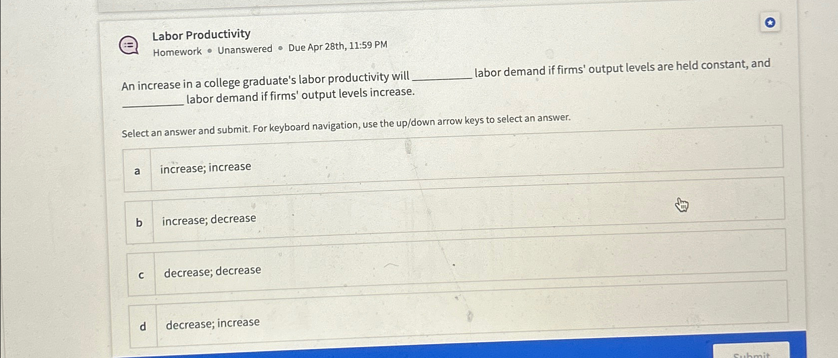 Solved Labor ProductivityHomework * ﻿Unanswered * ﻿Due Apr | Chegg.com