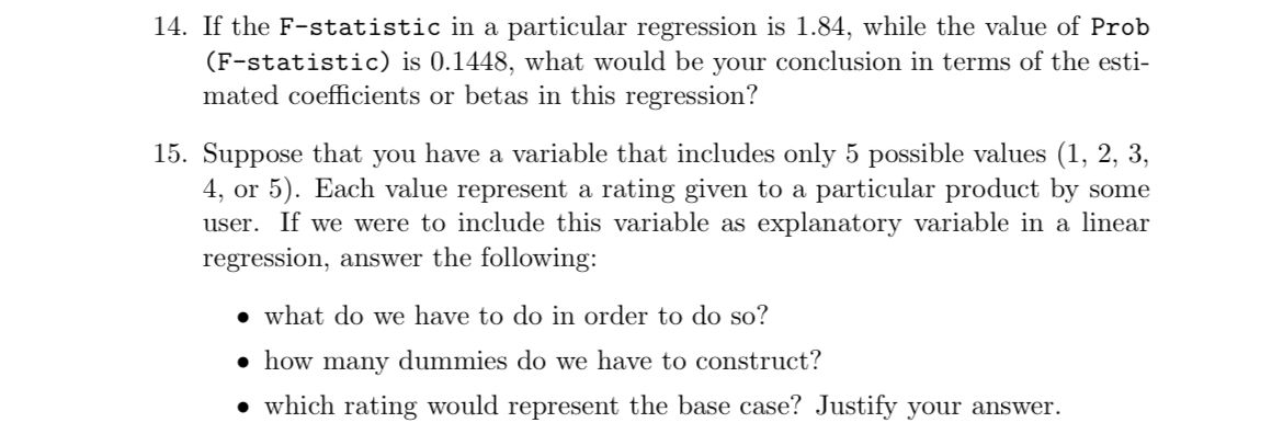 Solved If the F-statistic in a particular regression is | Chegg.com