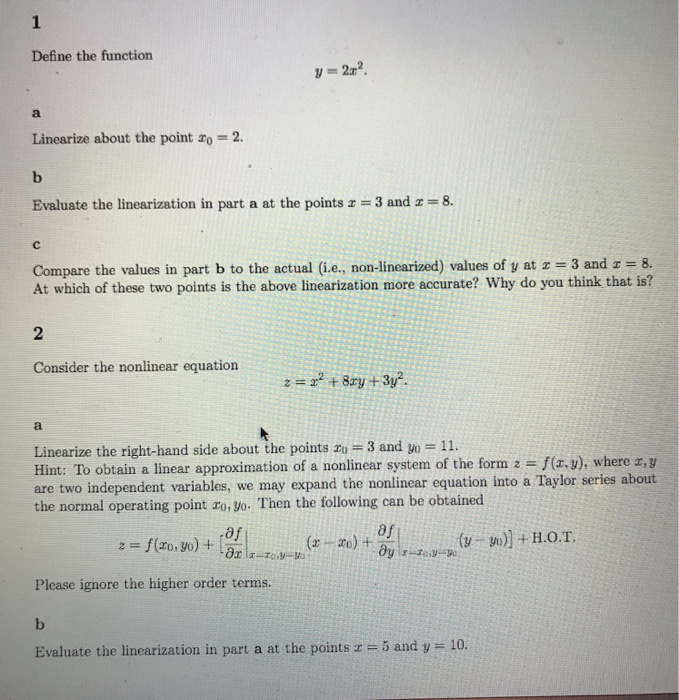 Solved Define the function y = 27. Linearize about the point | Chegg.com