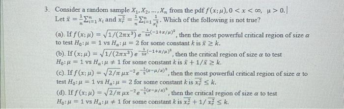 Solved Consider a random sample X1,X2,…,Xn from the pdf | Chegg.com