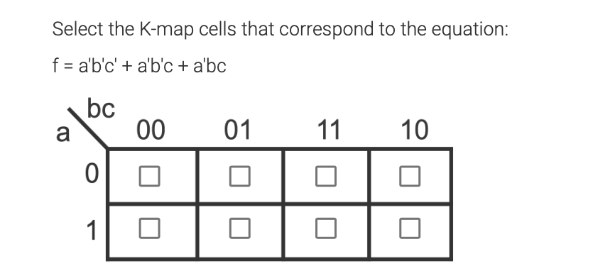 Solved Select the K-map cells that correspond to the | Chegg.com