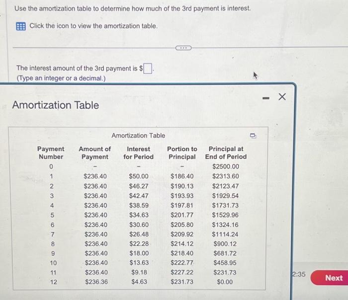 Solved Use the amortization table to determine how much of | Chegg.com