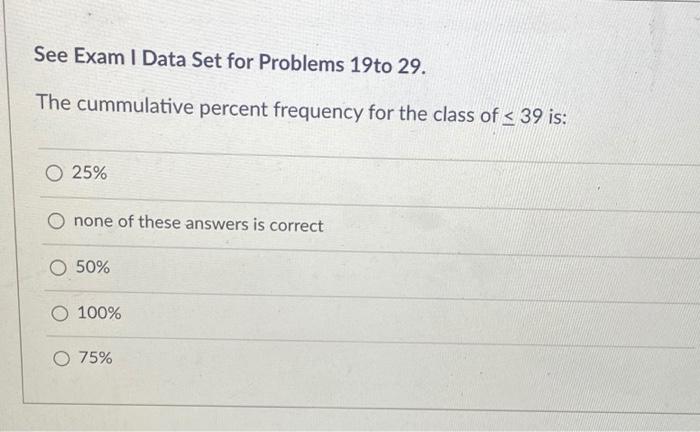 Solved Exam I Data Set: Problems 19-29 # Hours Frequency Rel | Chegg.com